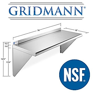 GRIDMANN NSF Stainless Steel 18" x 36" Kitchen Wall Mount Shelf Commercial Restaurant Bar w/ Backsplash