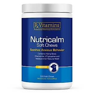 Rx Vitamins NutriCalm - Hemp Calming Chews for Dogs - Dog Calming Chews with Melatonin and Chamomile - Anxiety Relief Treats - Provides Relaxation & Separation Anxiety Relief for Dogs - 120 Capsules