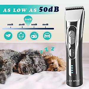 L&W BROS. Dog Clippers for Grooming with Heavy Duty Motor 2 Speeds Low Noise Trimmer Wireless Rechargeable Dog Shaver Professional Pet Grooming Kit for Dogs and Cats Thick Hair