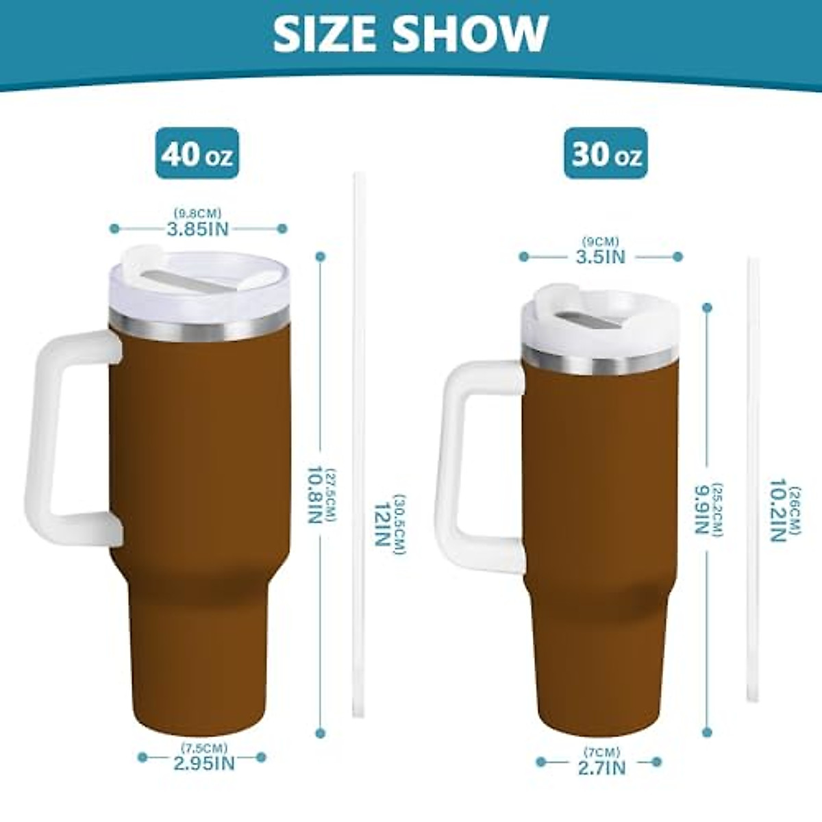 MCHIVER Brown Tumbler with Lid and Straw 40 oz Insulated Water Bottle Leakproof Water Tumblers for Tea Water Coffee