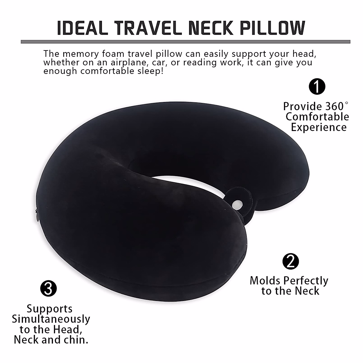 Youmeisha Comfortable Breathable Memory Foam Travel Pillow Neck Pillow Support Neck and Head Aircraft Neck Pillow Suitable for Airplane Travel Portable Neck Pillow Support Machine Washed (Black)