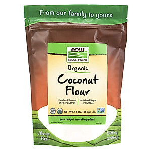 NOW Foods, Organic Coconut Flour, Unsweetened, Excelent Source of Fiber, No Added Sulfites, Certified Non-GMO, 16-Ounce (Packaging May Vary)