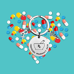 BEKECH Pharmacy Technician Gifts RX Pharmacist Keyring Gift Certified Pharmacy Tech Keychain RX Jewelry Pharmacy Jewelry Pharmacist Gift Pharmacy Student Graduation Gift (silver)