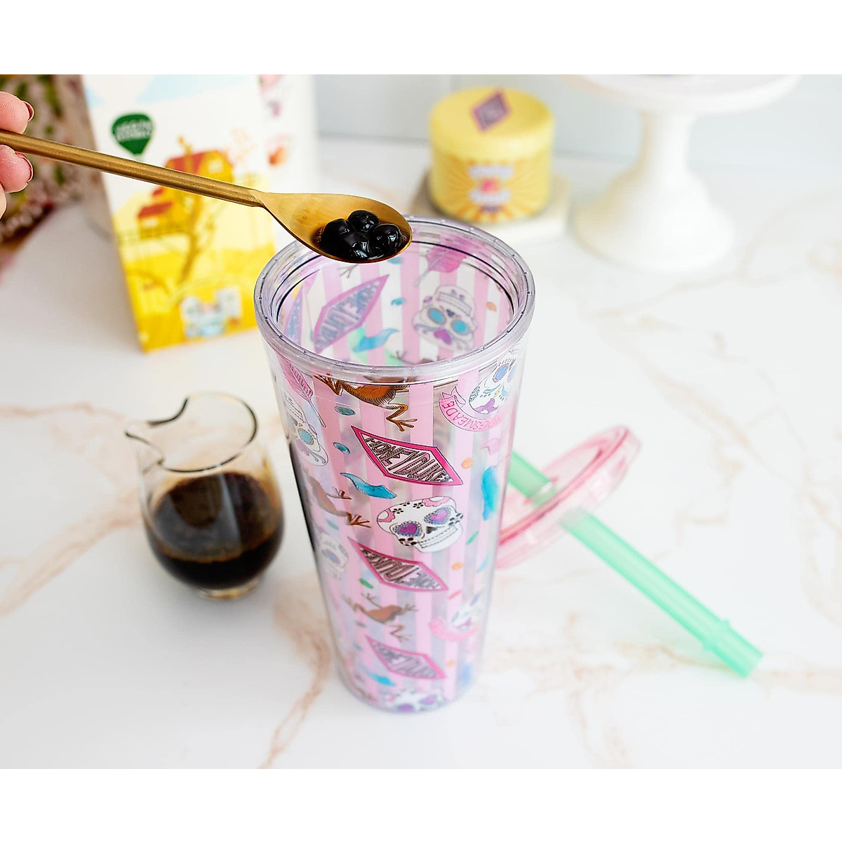 Silver Buffalo Harry Potter Honeydukes Icons Carnival Cup with Lid and Straw | Holds 24 Ounces