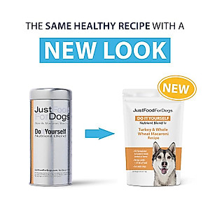 JustFoodForDogs DIY Nutrient Blend for Homemade Dog Food, Turkey & Whole Wheat Macaroni Recipe