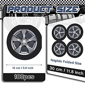 Henoyso 100 Pcs Tire Napkins Classic Race Car Wheel Paper Napkins for Race Car Baby Shower Birthday Party Decoration Supplies, 2 Ply