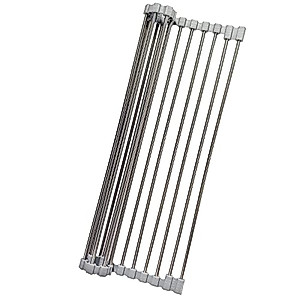 TOQI Roll Up Dish Drying Rack Over The Sink, 17.7" x 11.8" Multipurpose Rolling Dish Drainer, Foldable Roll-Up Sink Drying Rack Mat Stainless Steel Dish Rack for Kitchen Sink Counter