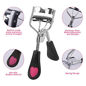 14 Pcs Eyelash Curler Set, 3 in 1 Eyelash Curler with Built in Comb, Include Eyelash Curler, Eyelash Comb Eyebrow Brush and Refill Pads, Eyelash Applicator Tool for Women (Size:14 Pcs/Set)