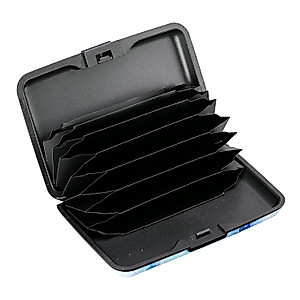 ELFISH Mini RFID Aluminum Wallet Credit Cards Holder Business Card Case Metal ID Case for Men Women (Blue Lotus)