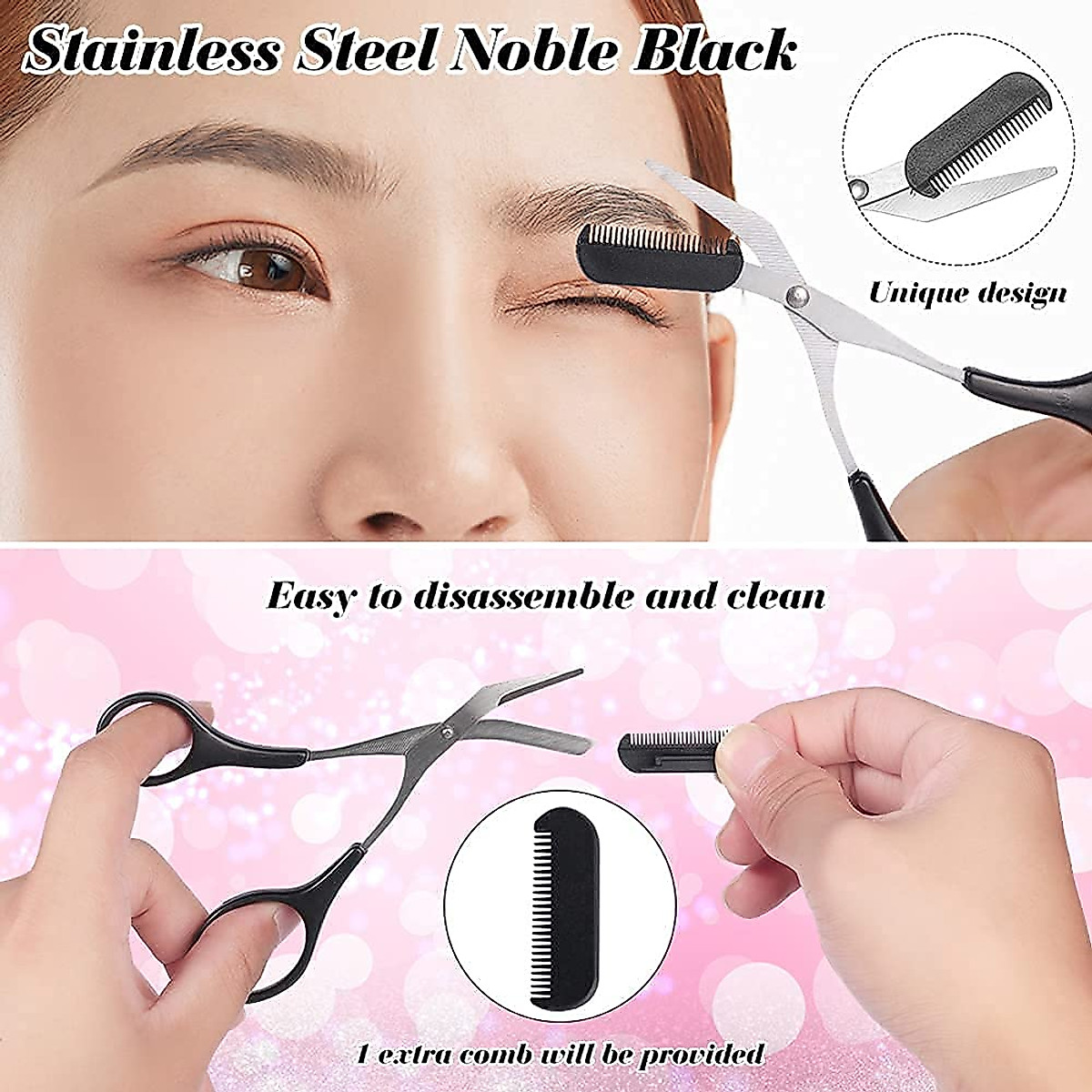 XUJINCN3-in-1 Eyebrow Scissors Kit，Eye Brow Cutter for Women，Eyebrow Grooming kit Specially Designed for Women，Include；Eyebrow Scissors with Comb, Hair Removal Tweezers, Facial Eyebrow Razor（Black)
