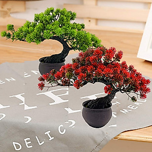 Fycooler Artificial Plants Artificial Bonsai Juniper Tree Potted Faux Japanese Pine Bonsai Simulation Zen Garden Fake Plant Artificial Bonsai Tree for Home Office Showcase Indoor Décor Desktop Display