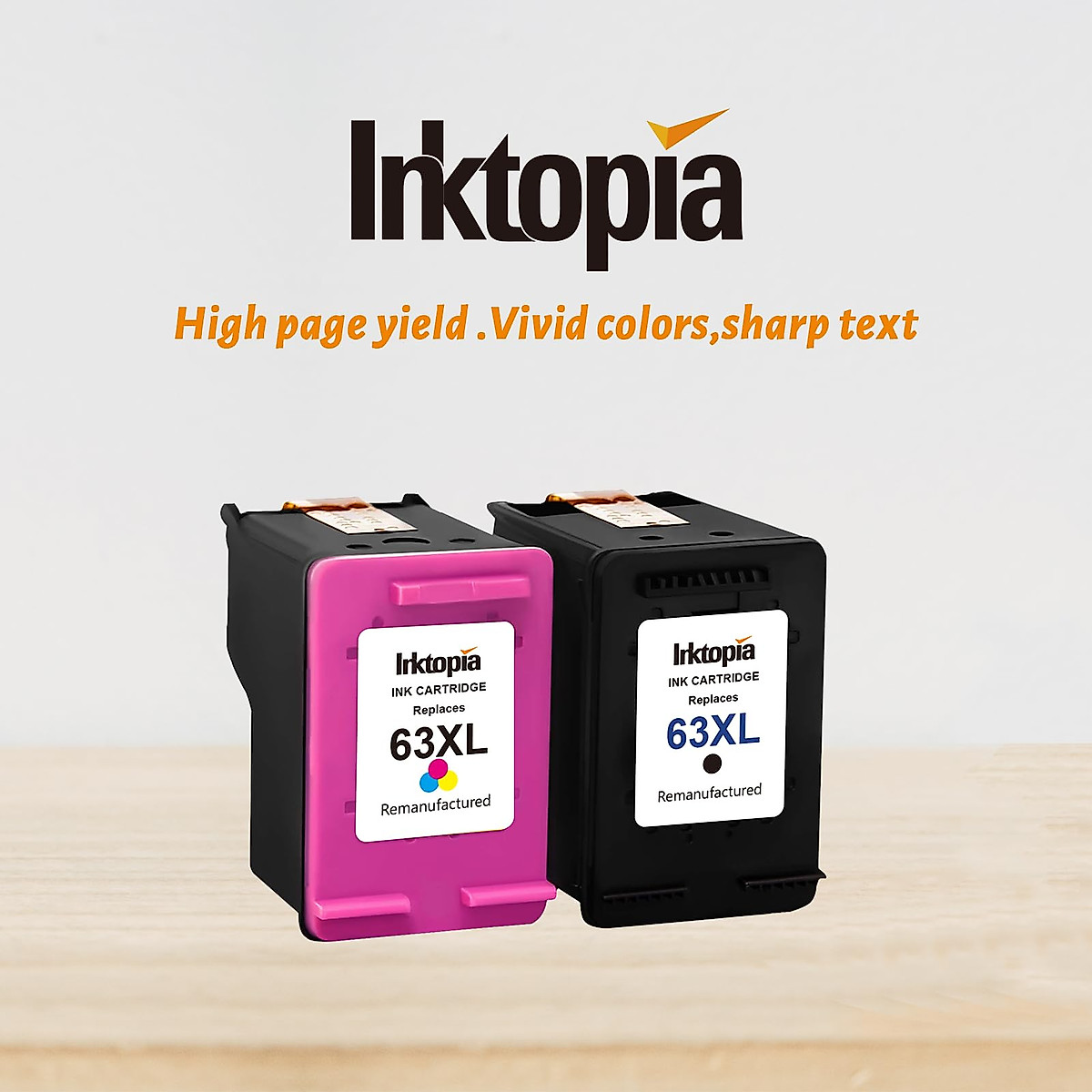 Inktopia Remanufactured Ink Cartridge Replacement for HP 63XL 63 XL Black and Color use with HP Officejet 5255 5258 3830 3833 4650 Envy 4520 4516 DeskJet 1112 2132 3633 3634 Printer