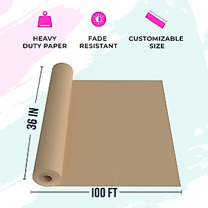 Large Brown Kraft Paper Roll - 36" x 1200" (100 ft) - Made in USA - Ideal for Gift Wrapping, Packing, Moving, Postal, Shipping, Parcel, Wall Art, Crafts, Bulletin Boards, Floor Cover or Table Runner
