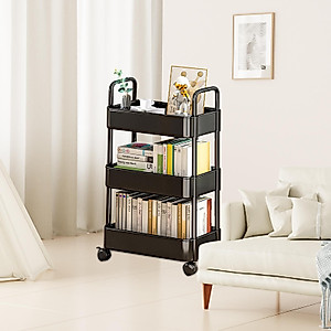 FUKKA Storage Rolling Cart, Utility Cart Rolling Cart Organizer, Storage Cart with Handle, Rolling Cart Snack Cart, Storage Cart Movable Storage Organizer for Kitchen, Bedroom, Living Room