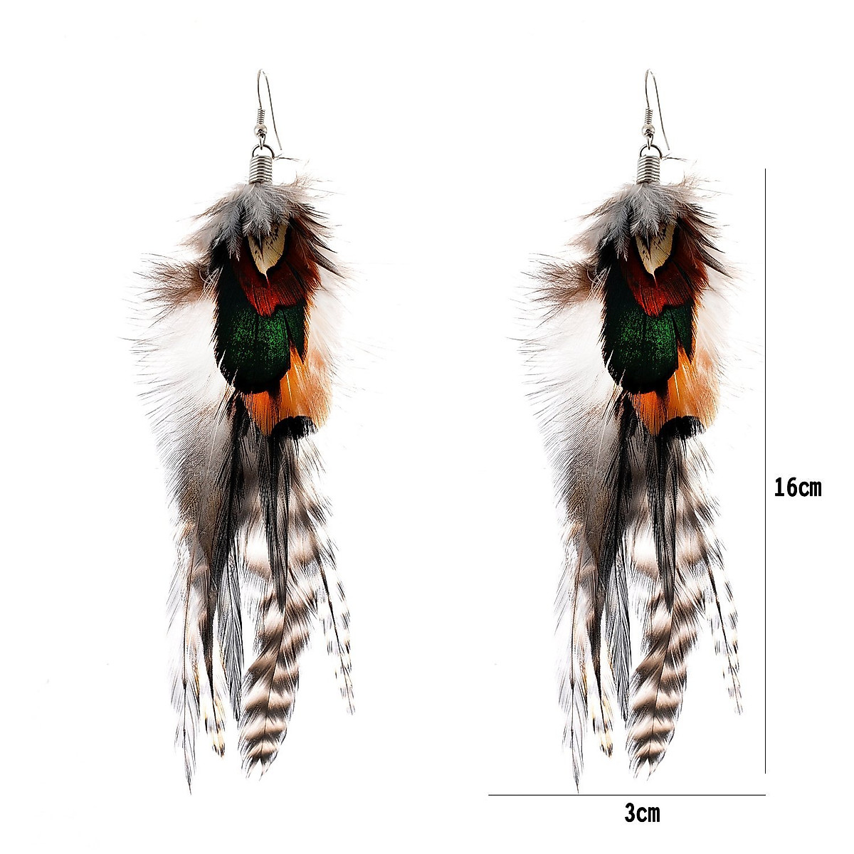Lureme Bohemian Style Multicolor Pheasant Feathers Dangle Earrings for Women(02004768)