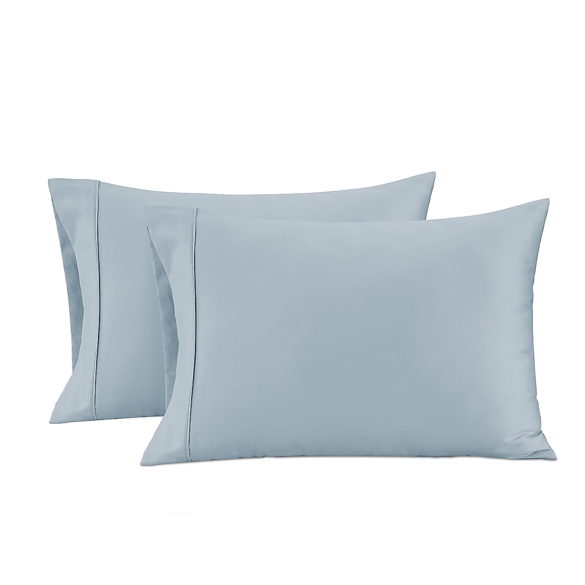 100% Organic Cotton Queen Sheet Set & Standard Pillowcases Set of 2 Combo 300 Thread Count Long Staple Cotton Sheets 3 Pc Queen Size Sheets & Standard Pillowcases Sateen Sheets Breathable Light Blue