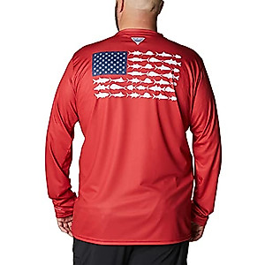 Columbia Men's Standard Terminal Tackle PFG Fish Flag LS, Red Spark/White, X-Large