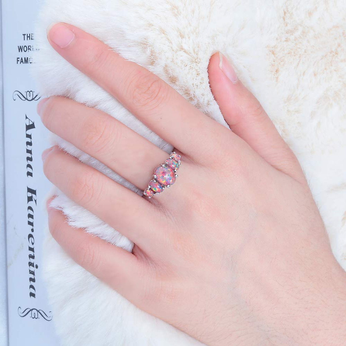 CiNily Orange Fire Opal Ring Women Jewelry Silver Plated Gemstone Ring Size 7