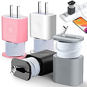4 Pack 2 in 1 Silicone Charger Protector for iPhone Charger, 18W/20W Silicone Charger Protector Case, Portable Data Cable Winder Anti-Break Charger Cord Protector Suitable for 11/12/13/14 Charger