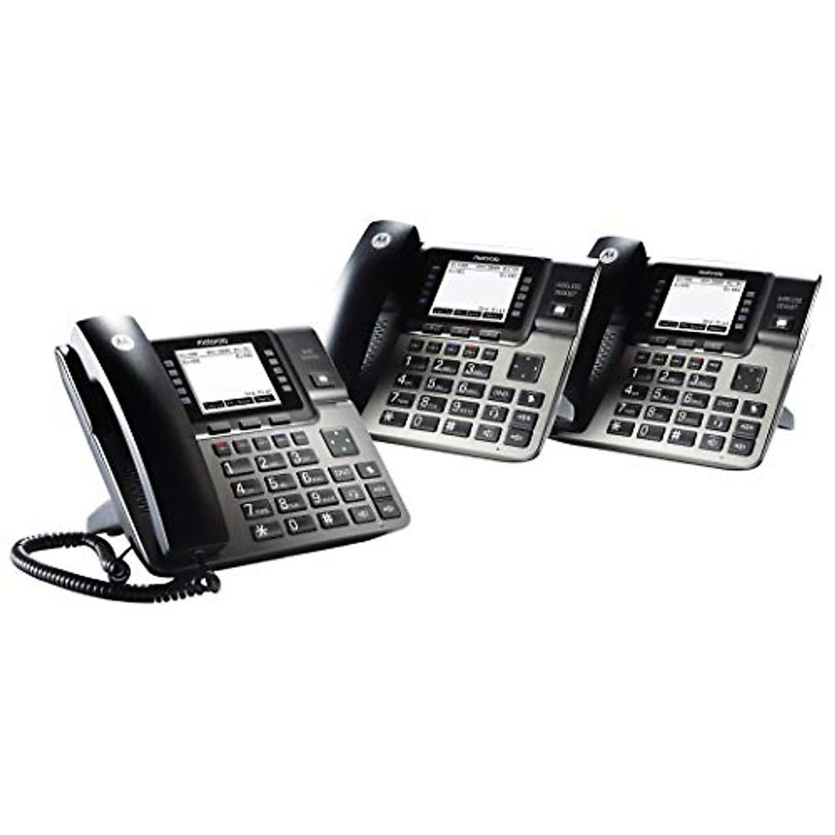 Motorola ML1002D DECT 6.0 Expandable 4-line Business Phone System with Voicemail, Digital Receptionist and Music on Hold, Black, Base Station + 2 Wireless Desk Sets