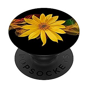Cellphone Holder Pop Out Knob Floral Sunflower Design Black PopSockets PopGrip: Swappable Grip for Phones & Tablets