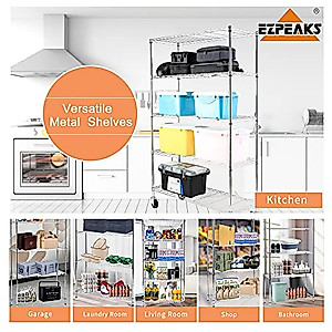 EzPeaks 5-Tier Chrome NSF Certified Storage Shelves, Heavy Duty Steel Wire Shelving Unit with Wheels and Adjustable Feet, Used as Pantry Shelf, Garage or Bakers Rack Kitchen Shelving (18"DX48"WX72"H)