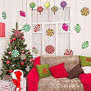 30 Pieces Christmas Candy Cutouts Peppermint Stickers Colorful Candies Round Lollipop Cutouts Candy Land Theme Xmas Candy Party Decor for Bulletin Board Decorations