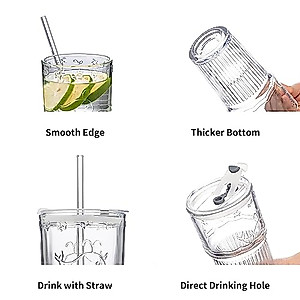 BLUEPOLAR 20oz/600ml Glass Cups With Lids and Glass Straws ，Thick Wall Iced Coffee Cup Glass Cup for Water, Iced Tea Fruit Juice Etc（Clear,2 Pack）