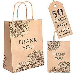 DBETTERWORLD 50 Thank You Bags w/Gift Tags, Thank You Bags for Business Small, Small Bags for Business, Small Thank you Gift Bags, Small shopping bags, Small Thank You bags, Thank you Gift bags