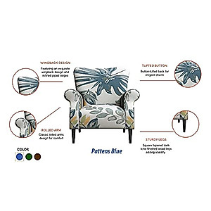 WK Home Mid- Century Linen Wingback Rolled Armchair for Living Room, Bedroom, Home Office, Study, Pattens Blue