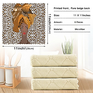 ALAZA Dish Towels Kitchen Cleaning Cloths African American Woman Leopard Dish Cloths Super Absorbent Kitchen Towels Lint Free Bar Tea Soft Towel Kitchen Accessories Set of 6,11"x11"