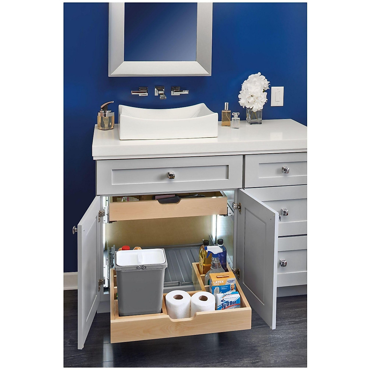 Innovative 30 Inch Vanity U-Shaped Undersink Base Cabinet Pullout Organizer Rev-A-Shelf 48630VSBSCBM1 Full Extension Soft-Close Slides