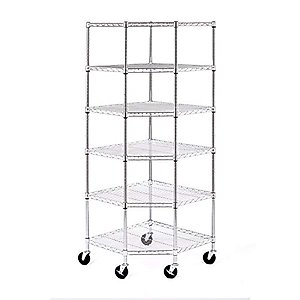 Seville Classics UltraDurable Commercial-Grade 6-Tier NSF-Certified Corner Steel Wire Shelving with Wheels, 28" W x 28" D x 72" H