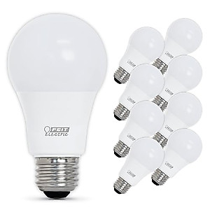 Feit Electric A19 LED Light Bulbs, 60W Equivalent, Dimmable, E26 Standard Base, 90 CRI, 800 Lumens, 2700K Soft White, 120V, 22 Years Lifetime, Damp Rated, 8 Pack, OM60DM/927CA/8