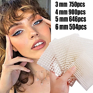 Face Pearl Gems Nail Rhinestone Stickers Makeup Diamonds Jewels for Eyes Hair Body Flat Pearls Temporary Tattoo Dots for Women 3D Self Adhesive Festival Bling Crystal 4 Sheets 2800 PCS (beige)