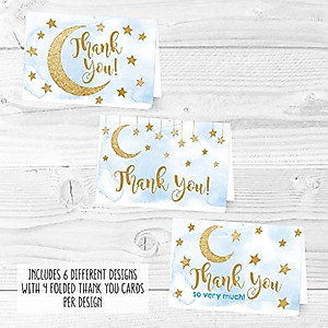 24 Blue Stars Baby Shower Thank You Cards With Envelopes, Kids Thank-You Note, 4x6 Gratitude Card Gift For Guest Pack For Party, Birthday, For Boy Children, Cute Angel Twinkle Moon Event Stationery