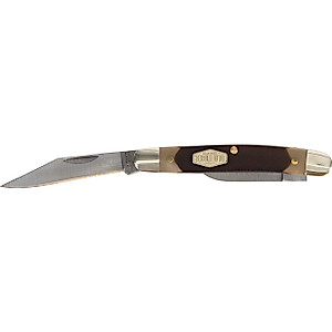 Old Timer 104OTCP Small Canoe 4.7in Stainless Steel Traditional Folding Pocket Knife with Clip Point and Drop Point Blades, Sawcut Handle, and Convenient Size for EDC, Camping, Hunting, One Size,Black