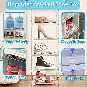 Rgqphantom Shoe Storage Box,Shoe Box with Acrylic Magnetic Door, Clear Plastic Stackable Shoe Box,Sneaker Storage Shoe Box,Fit up to US Size 12 (Clear, 1 pcs)