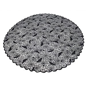 Tonfant Black Lace Tablecloth Round Overlay with Spider Web and Mat for Halloween Party,Easter,Fireplace and Mantle Cover Decoration (Round 70", Black)