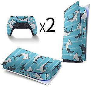 Hammerhead Shark Pattern Full Protective Skin Cover Design Wrap Decal Sticker Compatible with PS5 Digital Edition Console and Controller