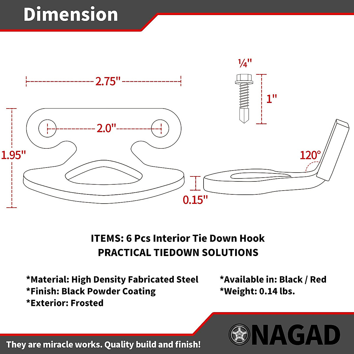 ONAGAD Tie Down Anchors for 2000-2017 Ford Tie Down Hooks | Fits 2004-2017 F-150 Styleside | Fits 2001-2010 Explorer Sport Trac, Inner-Bed Truck Bed Tie Downs (Pack of 6)