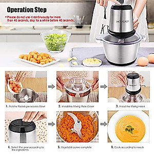 HOMEASY Meat Grinder Electric, Food Processor 2L Stainless Steel Meat Blender Food Chopper for Meat, Vegetables, Fruits and Nuts with 4 Sharp Blades, 350W, 8 Cups, 110V