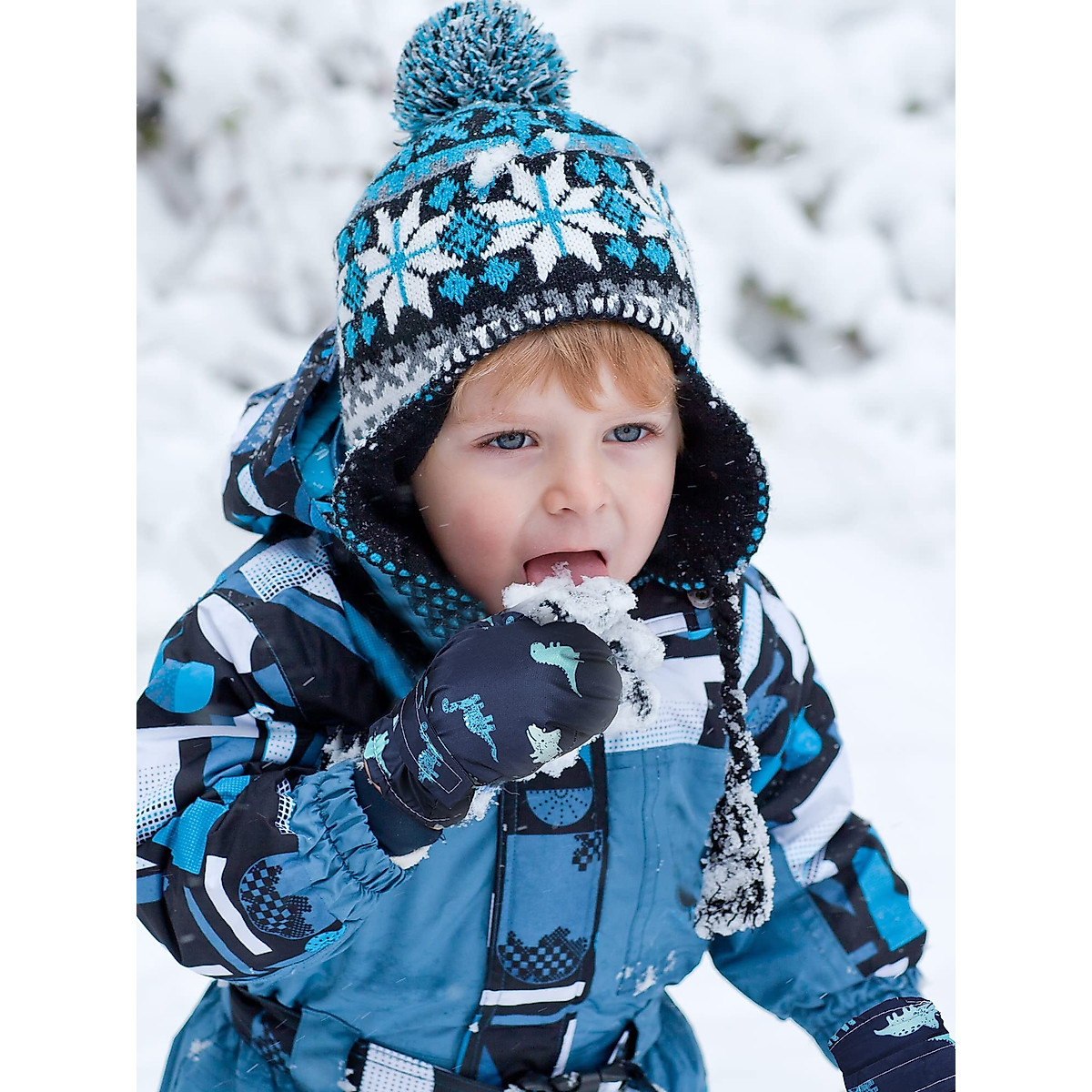 SATINIOR 2 Pairs Girls Waterproof Mittens Kids Snow Gloves Warm Thicken Ski Gloves for Winter Outdoor Activities(2-5 Years,Dinosaur Style)