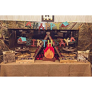 Camping Happy Birthday Banner, Glittery Camping Birthday Banner, Camping Birthday Party Decorations, Boys GirlS Camping Birthday Party Supplies Indoor Outdoor Home Yard Campsite Birthday Decor