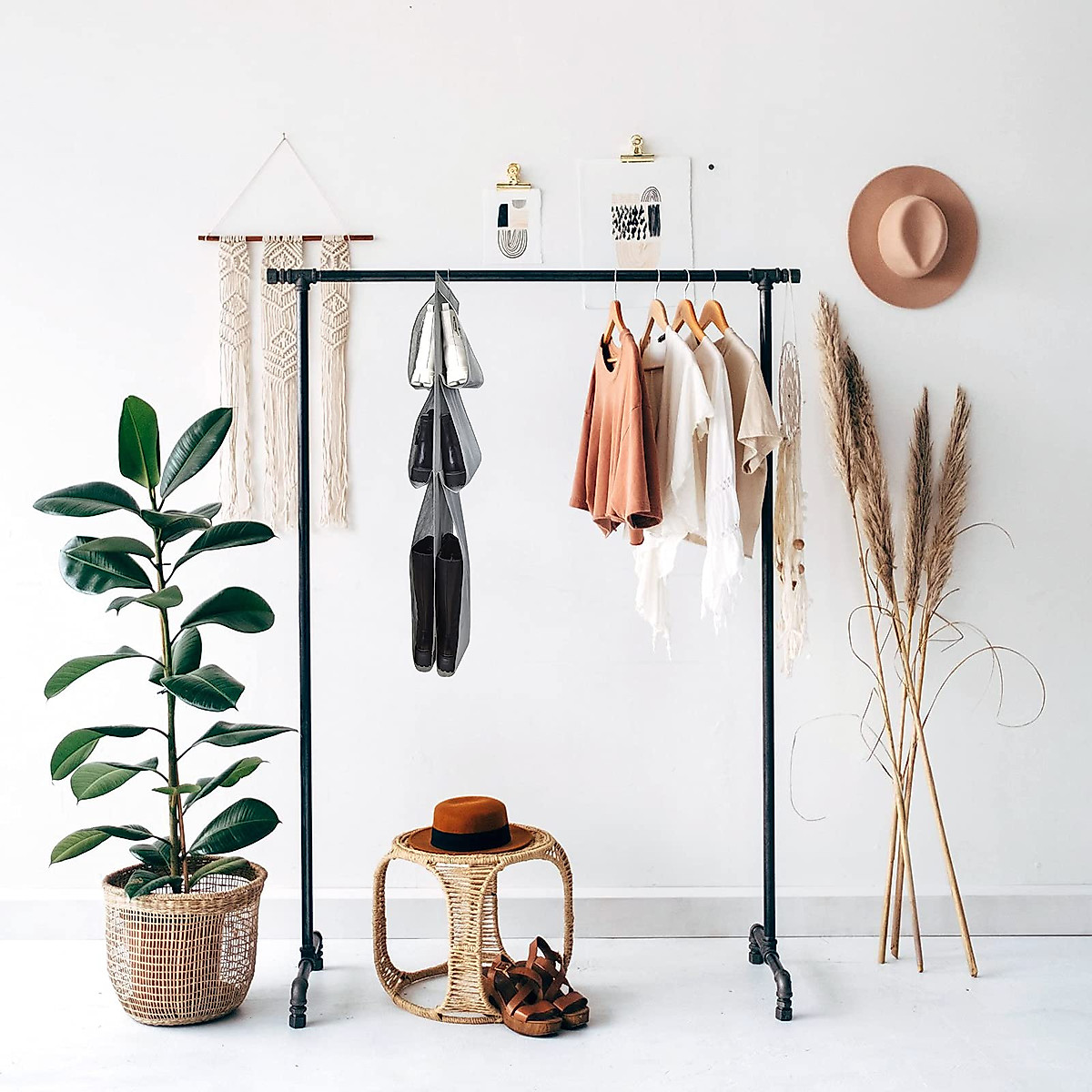 Audoloku Hanging Boot Storage Shoe Rack for Closet Organizers and Storage Hanging Boots Organizers Dust Cover with 6 Pockets for Boots, Gray