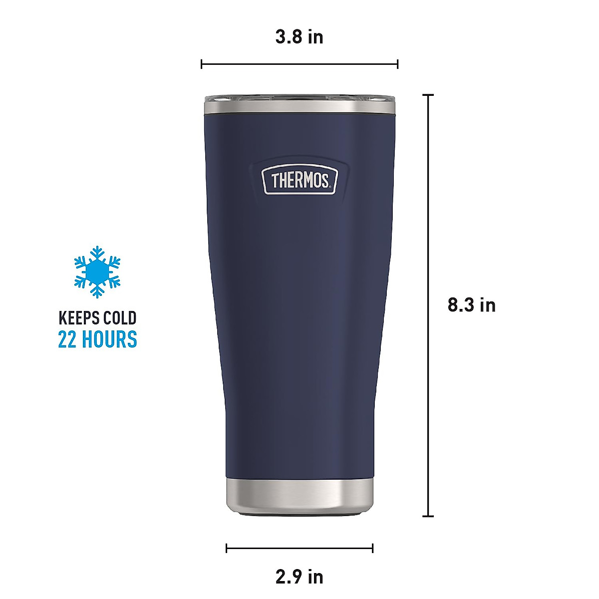 THERMOS ICON SERIES Stainless Steel Cold Tumbler with Slide Lock, 24 Ounce, Mystical Navy