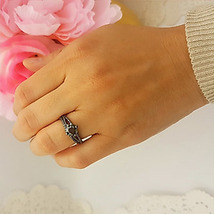 Dazzlingrock Collection 1.35 Carat (Cttw) Black Plated Silver Black Diamond Women Engagement Ring Set, Size 9.5