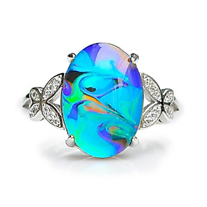 FUN JEWELS Opalescent Swirl Color Changing Oval Crystal Stone Brass Mood Ring Size Adjustable For Women