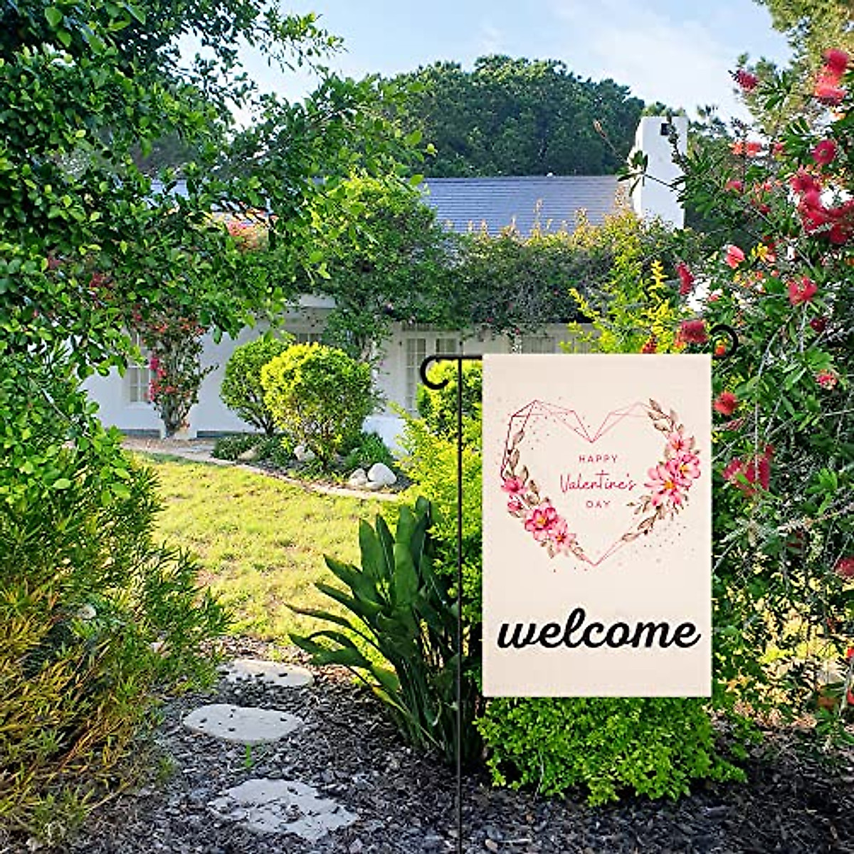 Tugaizi Valentines Day Garden Flag Double Sided Printing Valentine's Day Flag Diamond Love Heart Flower Valentines Day Garden Flag 13x19 Inch for Party Wedding Yard Outdoor Garden Decoration