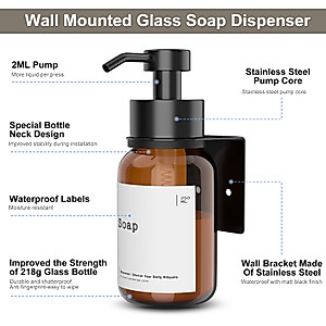 Shampoo and Conditioner Dispensers, Wall Mounted Soap Dispensers Bathroom, No-Drill Shampoo Bottles for Bathroom Shower Bottles Refillable with Labels Amber Shower Hand Dish Soap Pump Dispensers Home